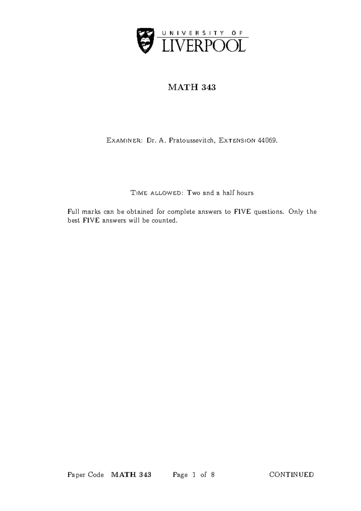 Exam May 2009, questions and answers - MATH 343 Examiner: Dr. A ...