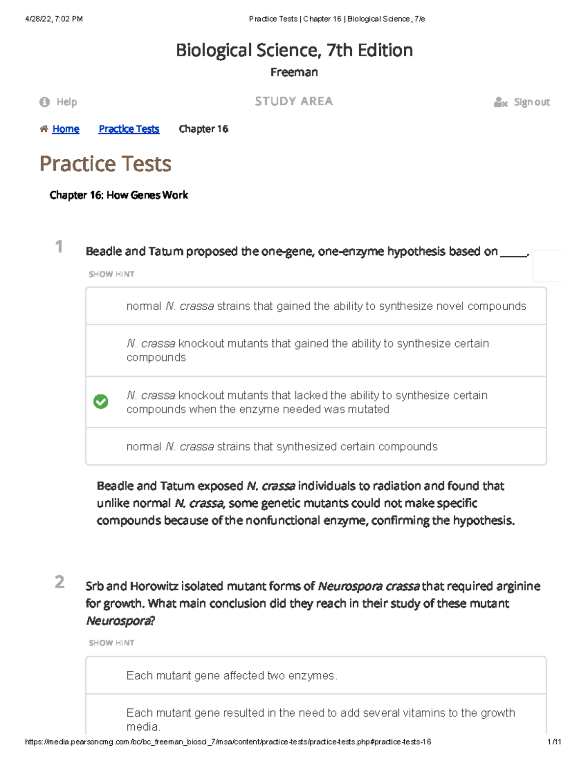 Practice Tests Chapter 16 Biological Science, 7 e - 1 2 Home Practice ...