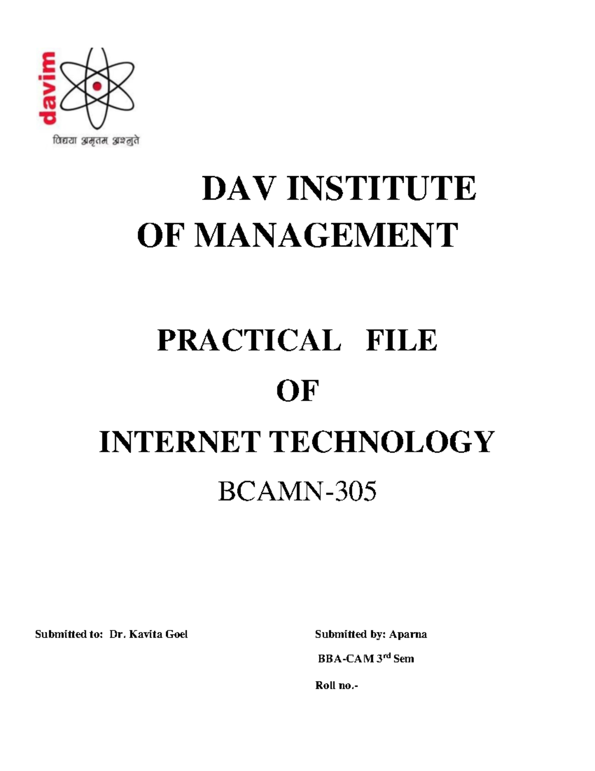 Internet technology file - DAV INSTITUTE OF MANAGEMENT PRACTICAL FILE ...