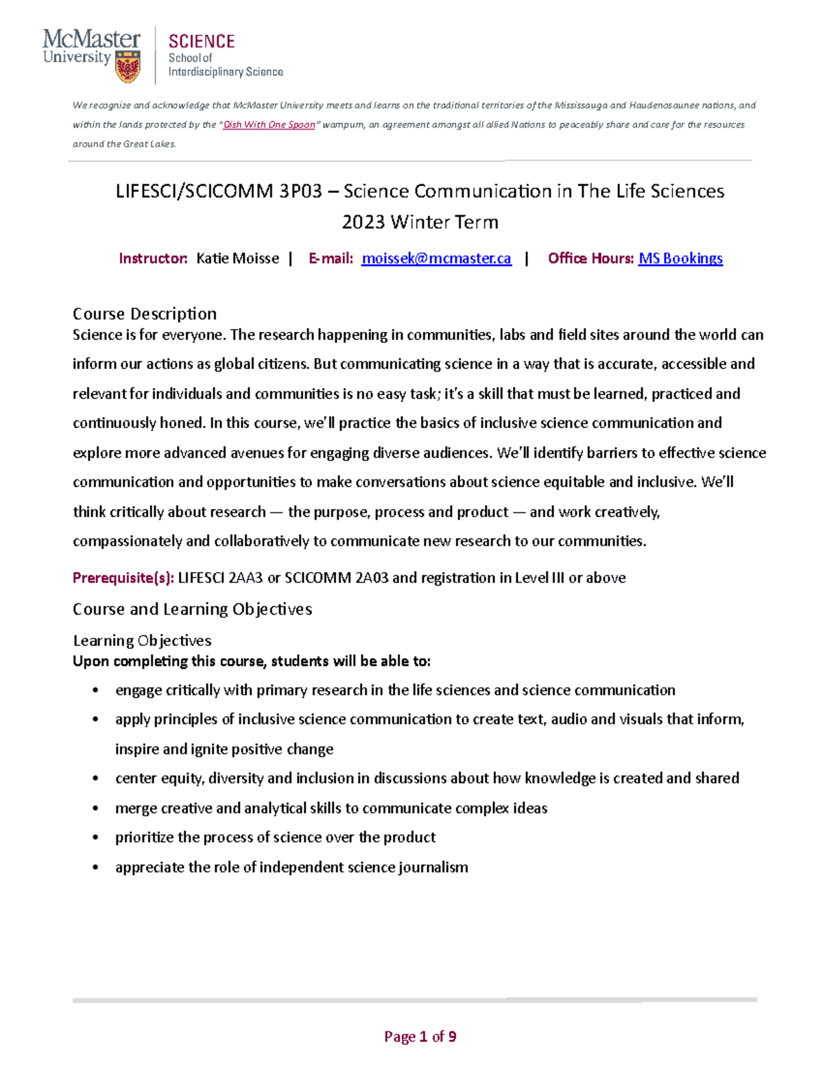 LIFE SCIENCE 3P03 - We recognize and acknowledge that McMaster ...