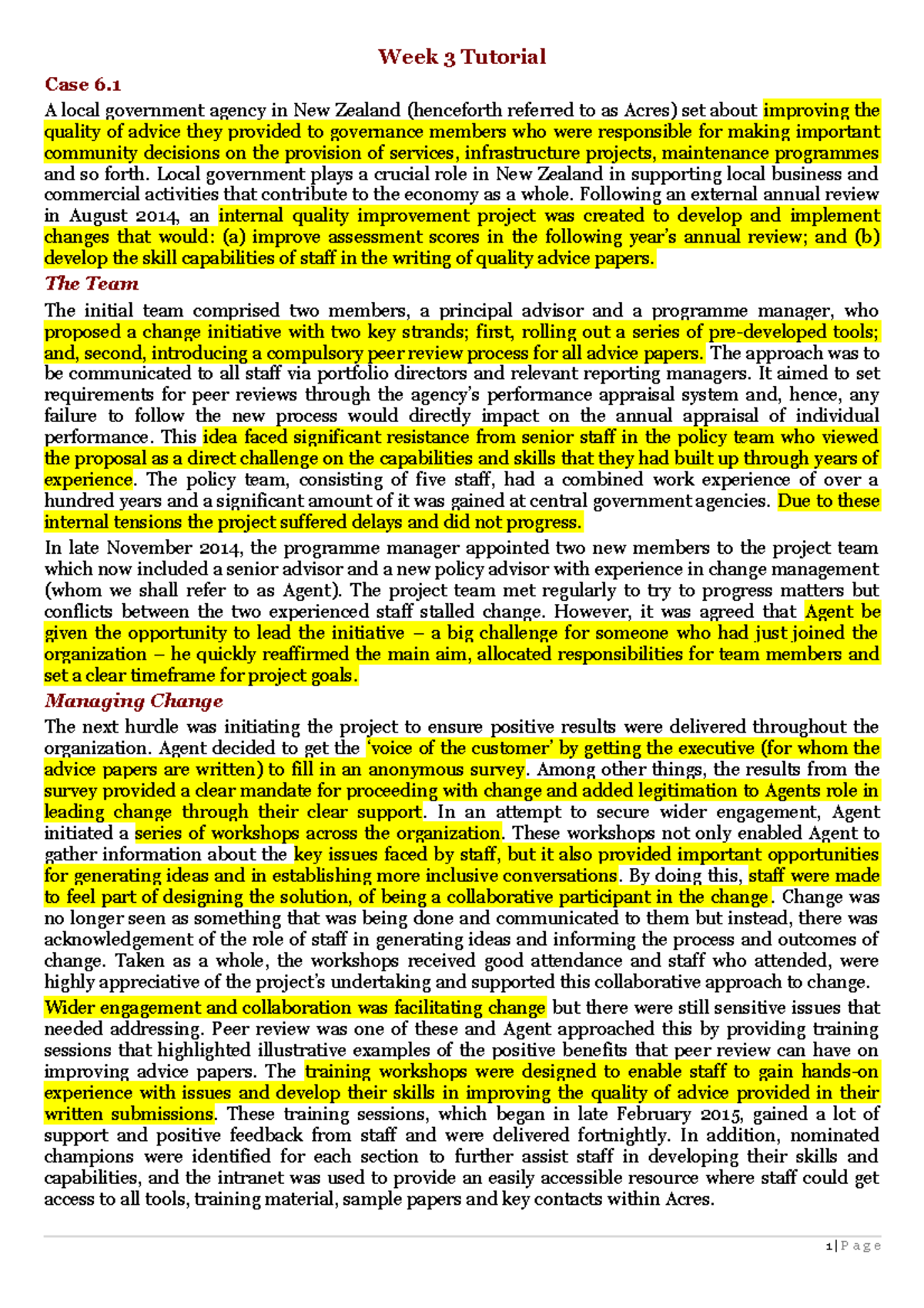 Week 3 Case 6 - This case study of weekly activities for assignment. - Week 3 Tutorial Case 6. A ...