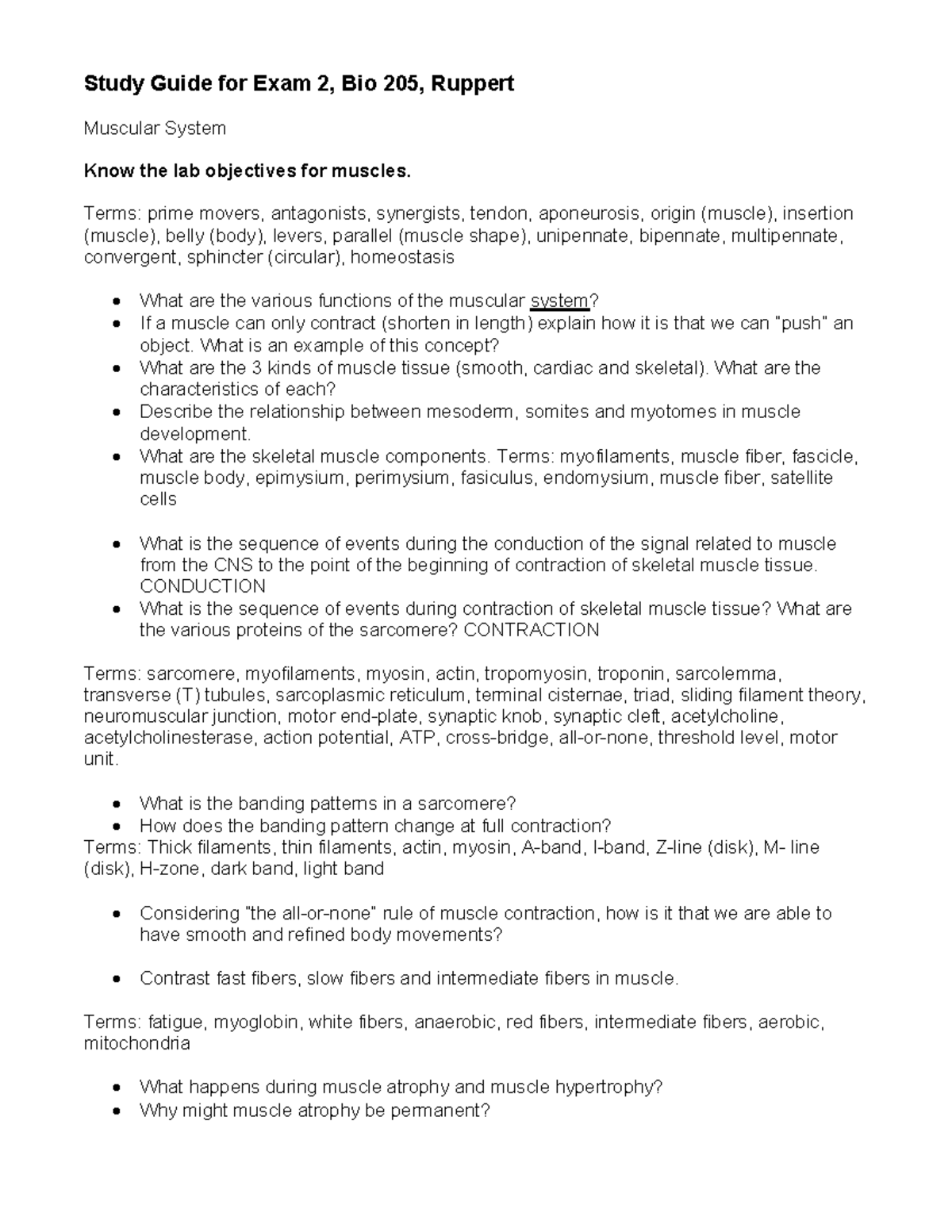 Anatomy exam 2 study guide - Study Guide for Exam 2, Bio 205, Ruppert ...