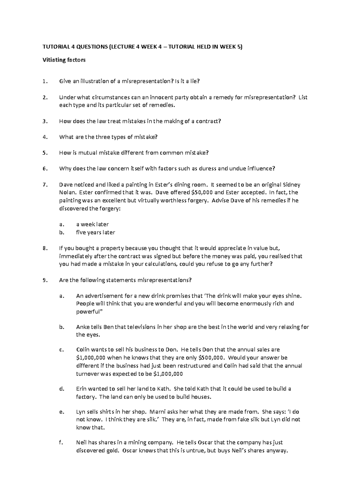 BU 1112 Tutorial 4 Questions - TUTORIAL 4 QUESTIONS (LECTURE 4 WEEK 4 ...