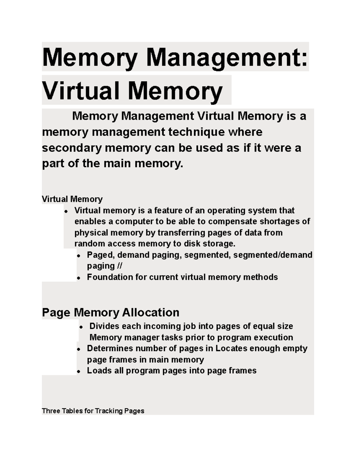 Memory Management 1 - Memory Management: Virtual Memory Memory ...