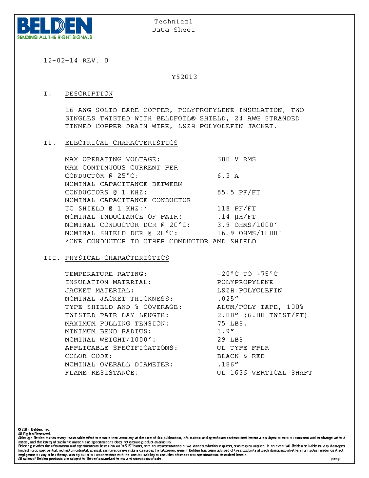 7. Cable 2x16 AWG Solid BC Blindado Y62013 TD - Technical Data Sheet ...