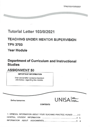 TPN 2601 portfolio - TPN2601/103/0/ Tutorial Letter 103/0/ Teaching ...