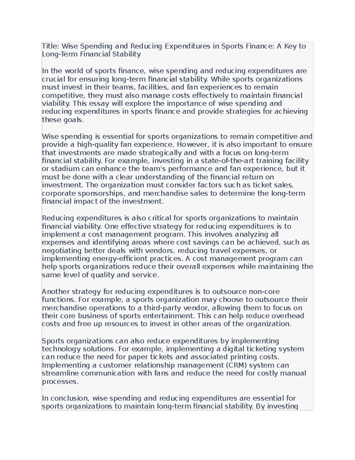 Wise Spending and Reducing Expenditures in Sports Finance - A Key to ...