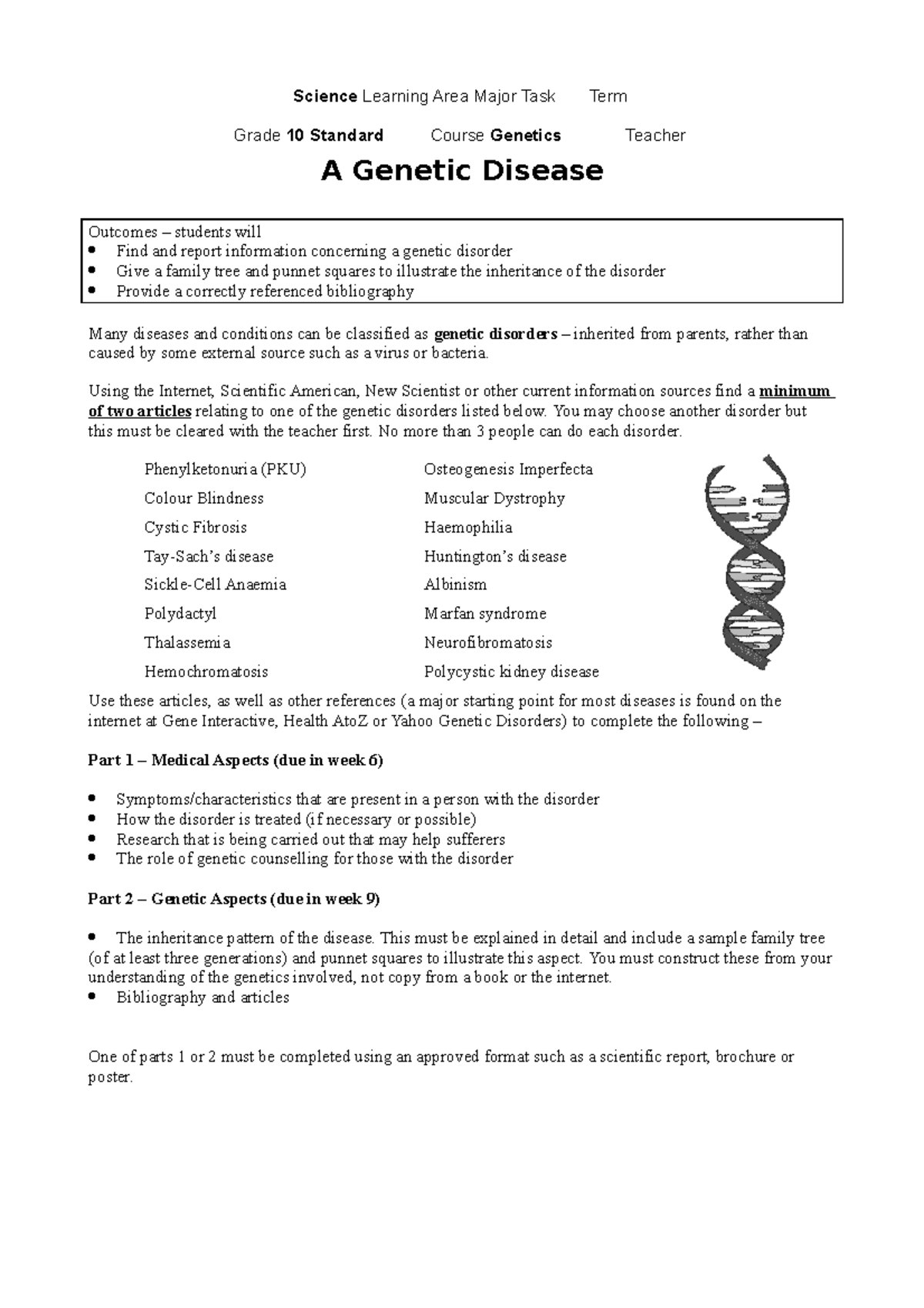 Assessment Task 2021 Genetics Human Ed - Science Learning Area Major ...