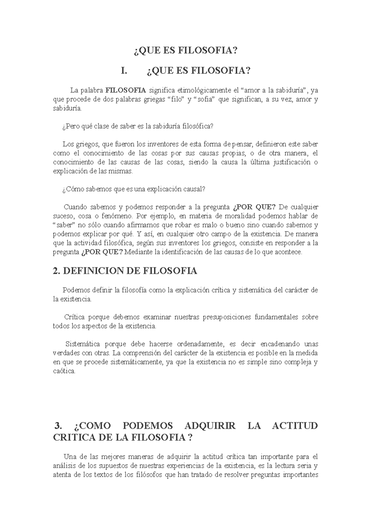 QUE ES Filosofia - ¿QUE ES FILOSOFIA? I. ¿QUE ES FILOSOFIA? La palabra ...