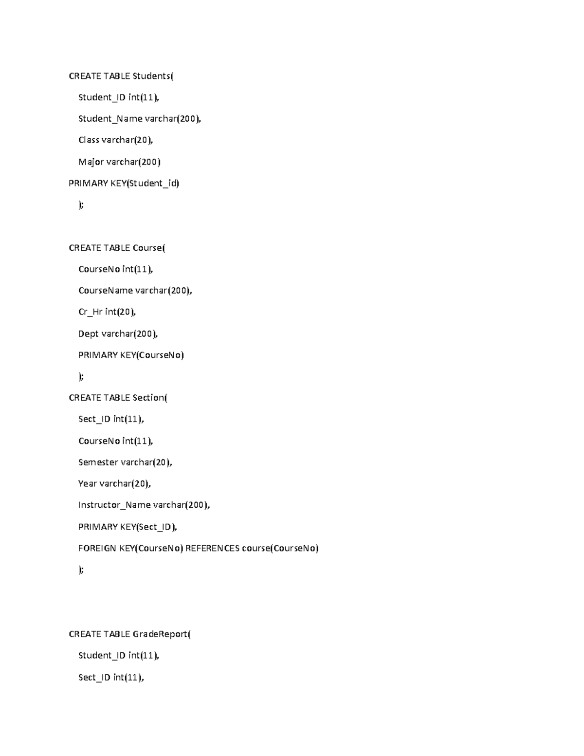 Inbound 4734585342668789341 - CREATE TABLE Students( Student_ID int(11 ...