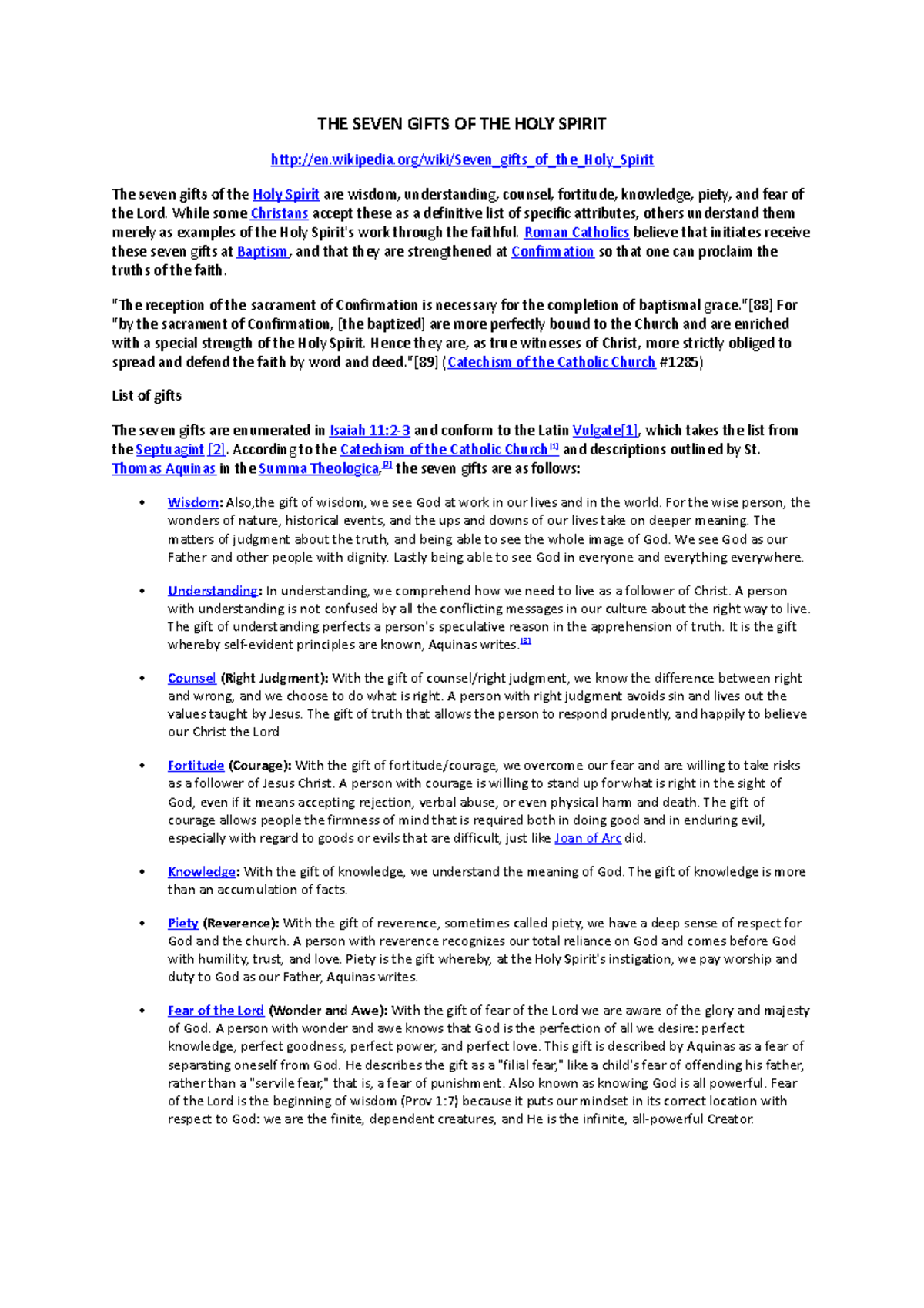 7 gifts - READ THIS - THE SEVEN GIFTS OF THE HOLY SPIRIT - Studocu