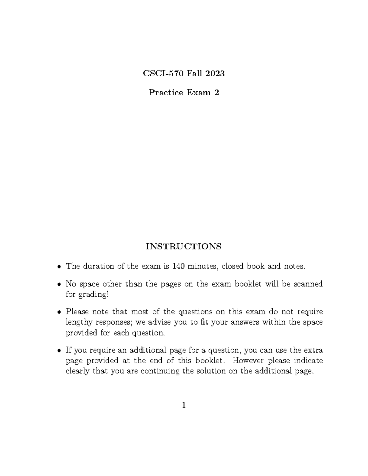 Practice 2sols - CSCI-570 Fall 2023 Practice Exam 2 INSTRUCTIONS The duration of the exam is 140 ...