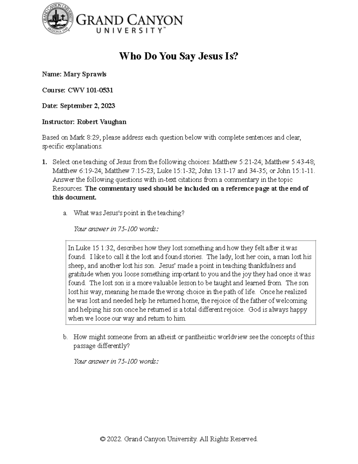 CWV-101 Topic 4 Completed - Who Do You Say Jesus Is? Name: Mary Sprawls ...