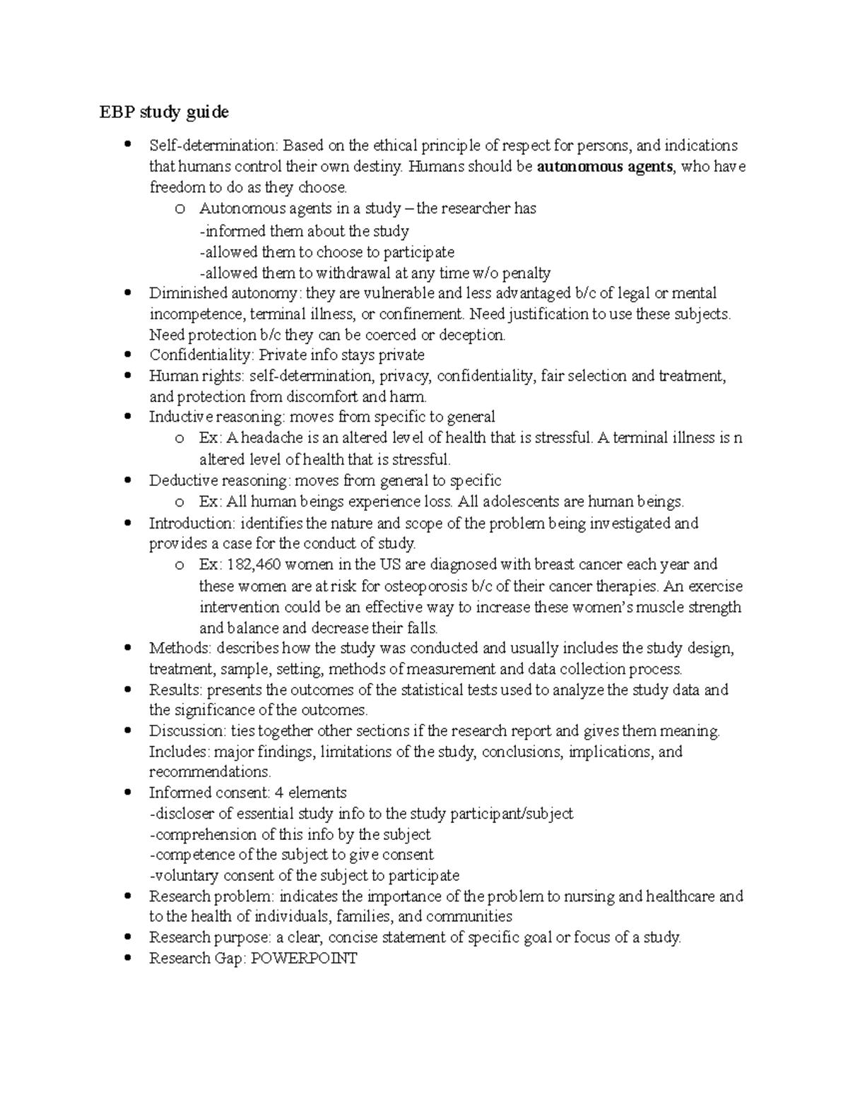 EBP study guide - test 1 - EBP study guide Self-determination: Based on ...