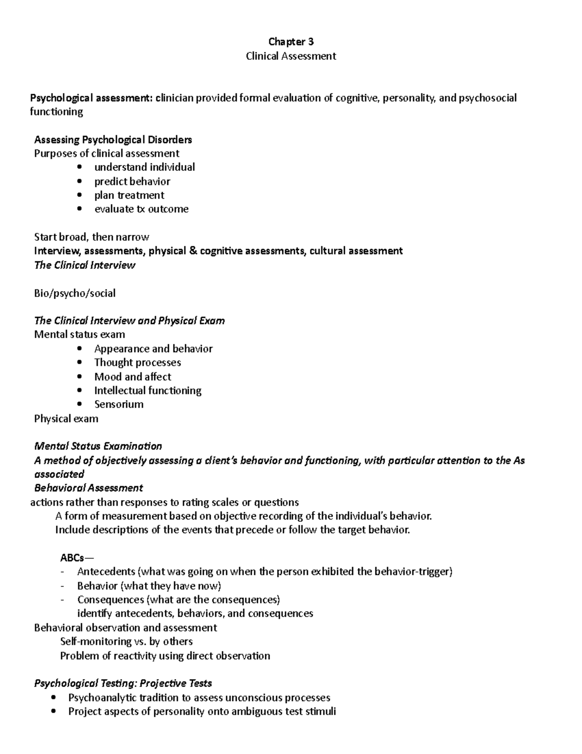 Ch. 3 outline connect - Chapter 3 Clinical Assessment Psychological ...
