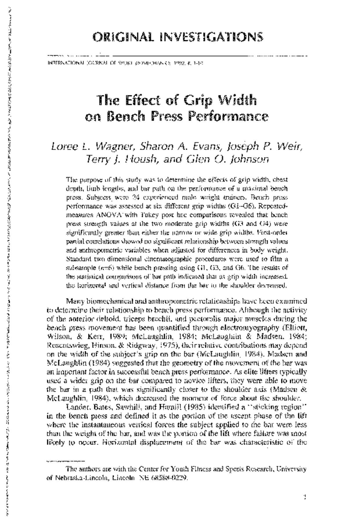 The Effect of Grip Width on Bench Press - Wagner, Sharon A. Evans ...