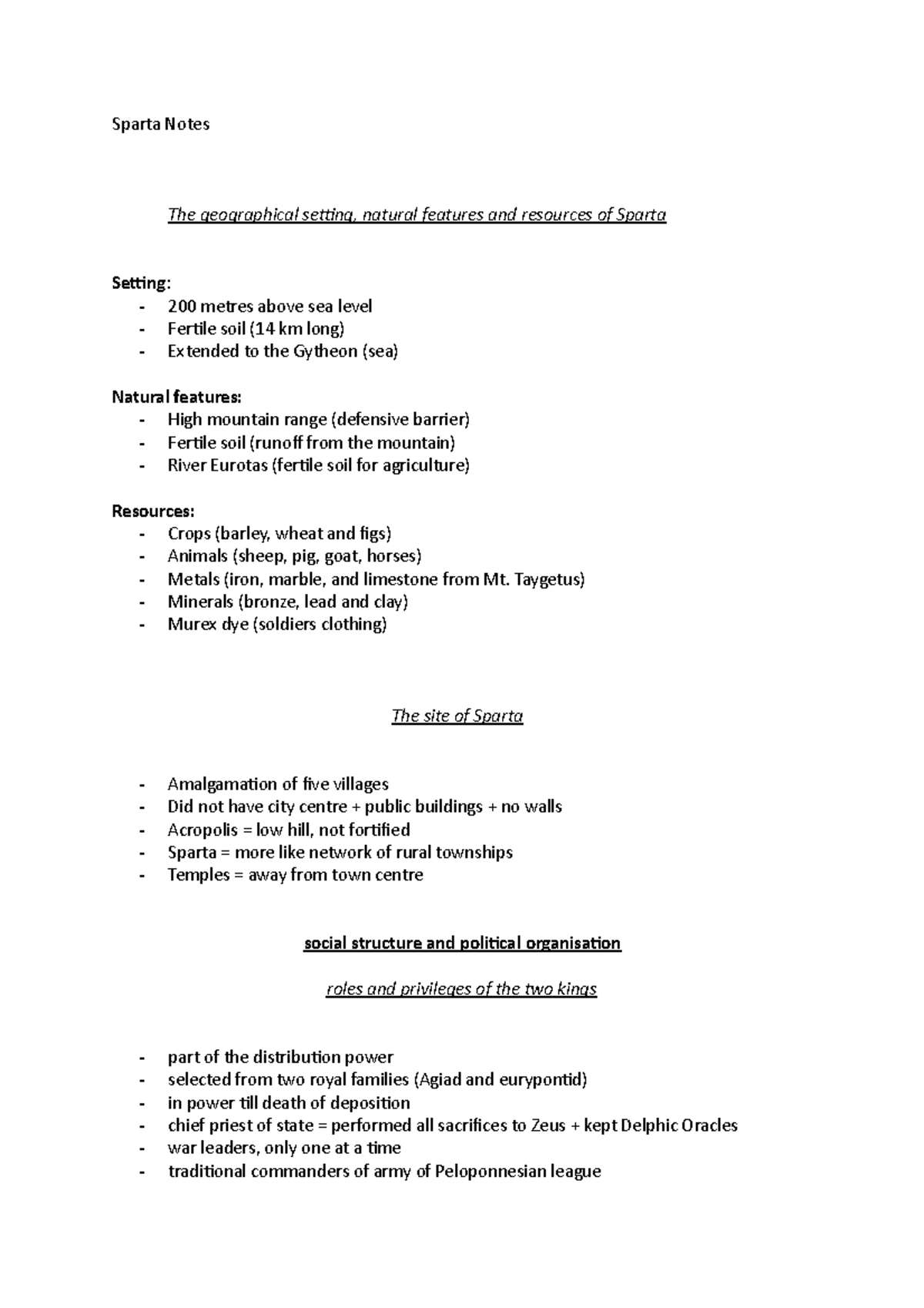 ancient Sparta Notes ~ 2022 - Sparta Notes The geographical setting ...