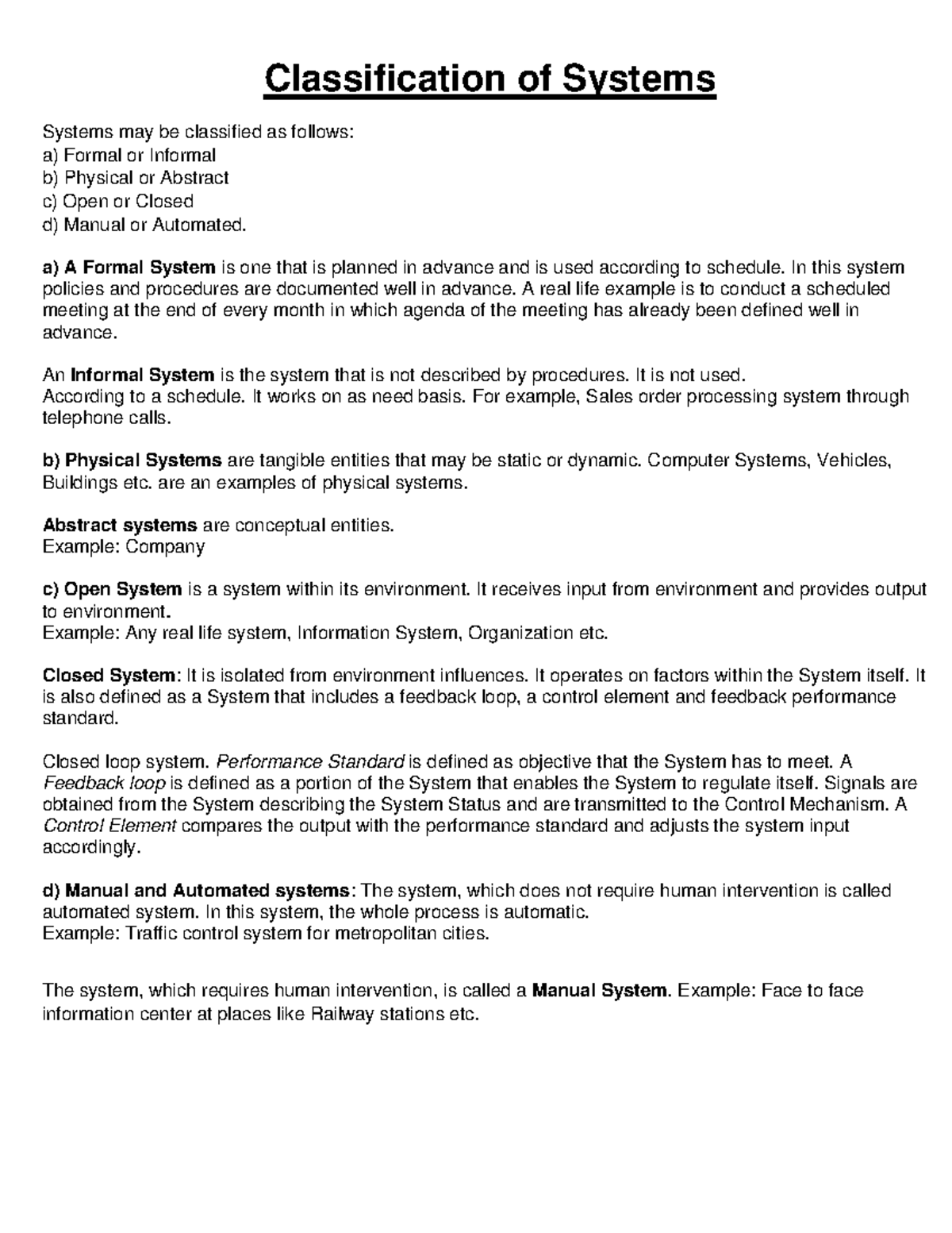 10. Paper X SAD Notes 2022 - Classification of Systems Systems may be ...