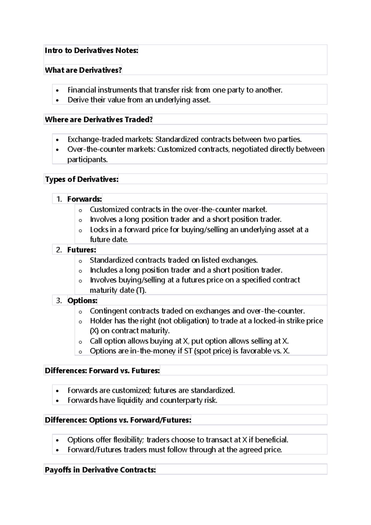 Derivatives summary - Intro to Derivatives Notes: What are Derivatives ...
