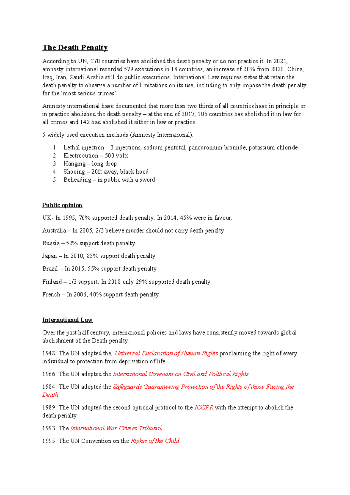 Lecture 6 notes - The Death Penalty According to UN, 170 countries have ...