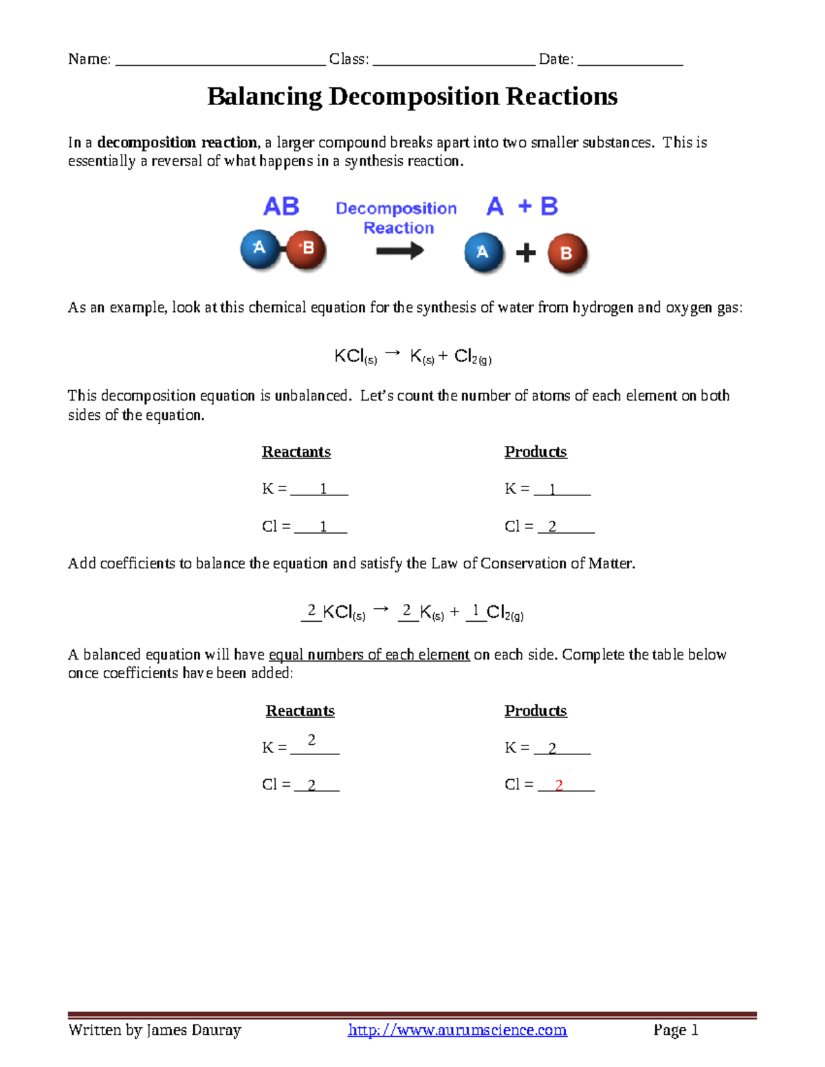 02 - Decomposition Reactions.docx Completed - Name ...