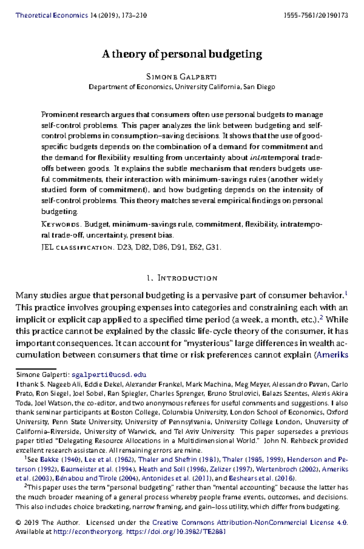 Theory 1 - Theoretical Economics 14 (2019), 173–210 1555-7561/ A theory ...