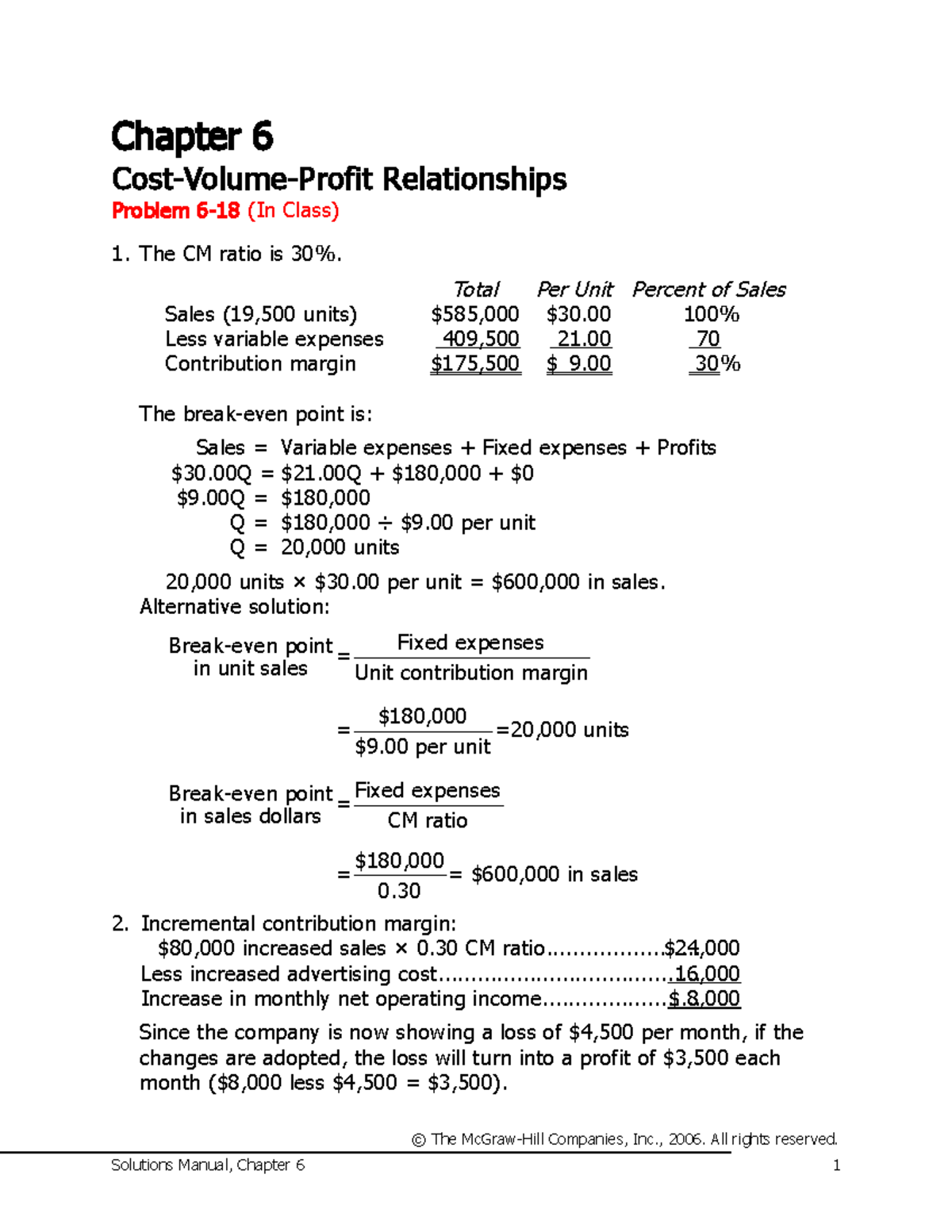 Garrison ch 6 cvp selected solutions - Chapter 6 Cost-Volume-Profit ...