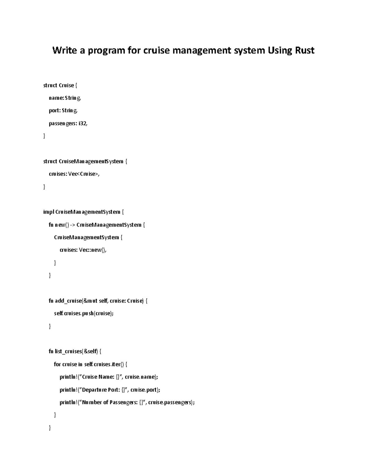 Using Rust - Write a program for cruise management system Using Rust ...