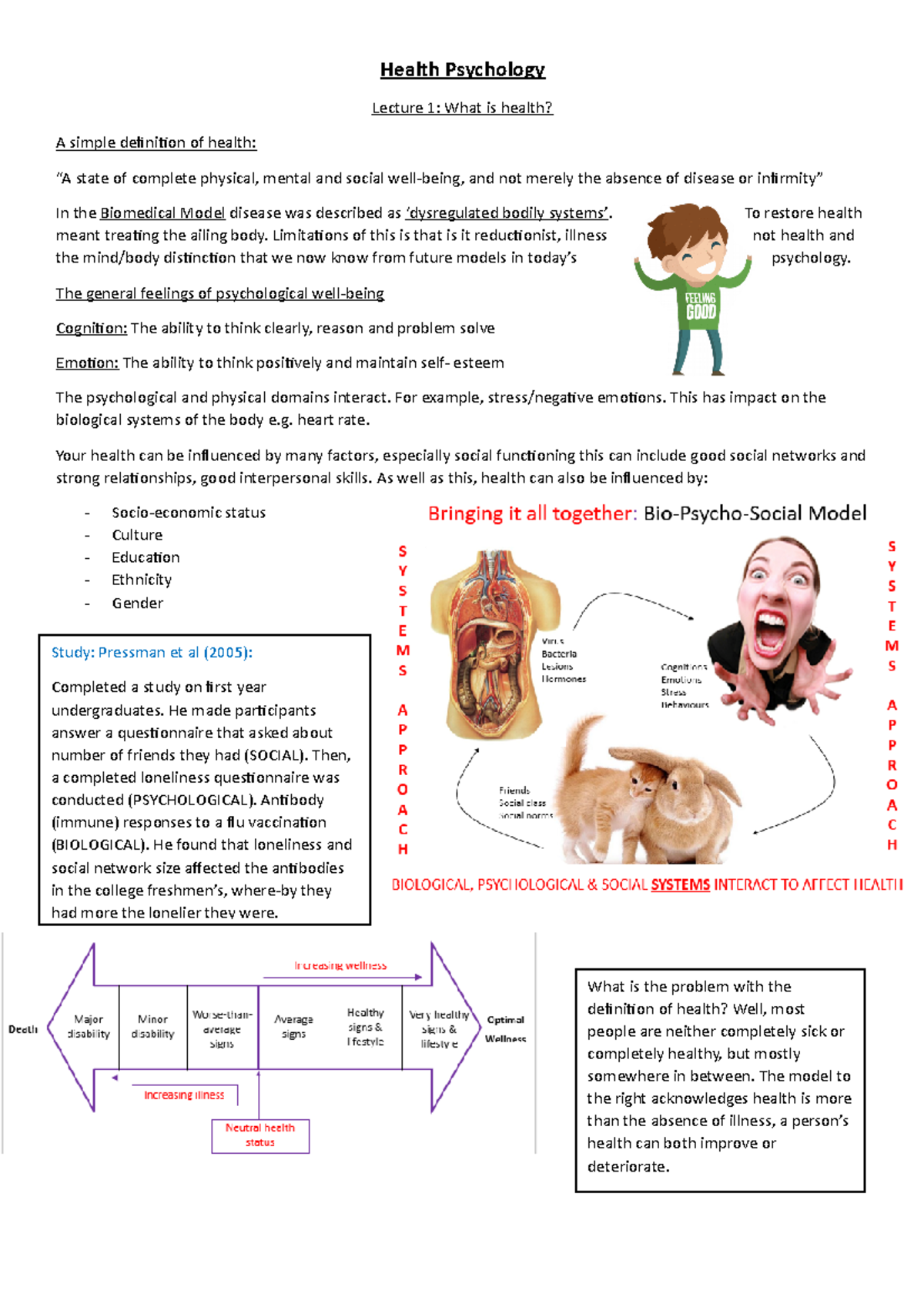 Lecture 1 - Health Psychology Lecture 1: What is health? A simple ...