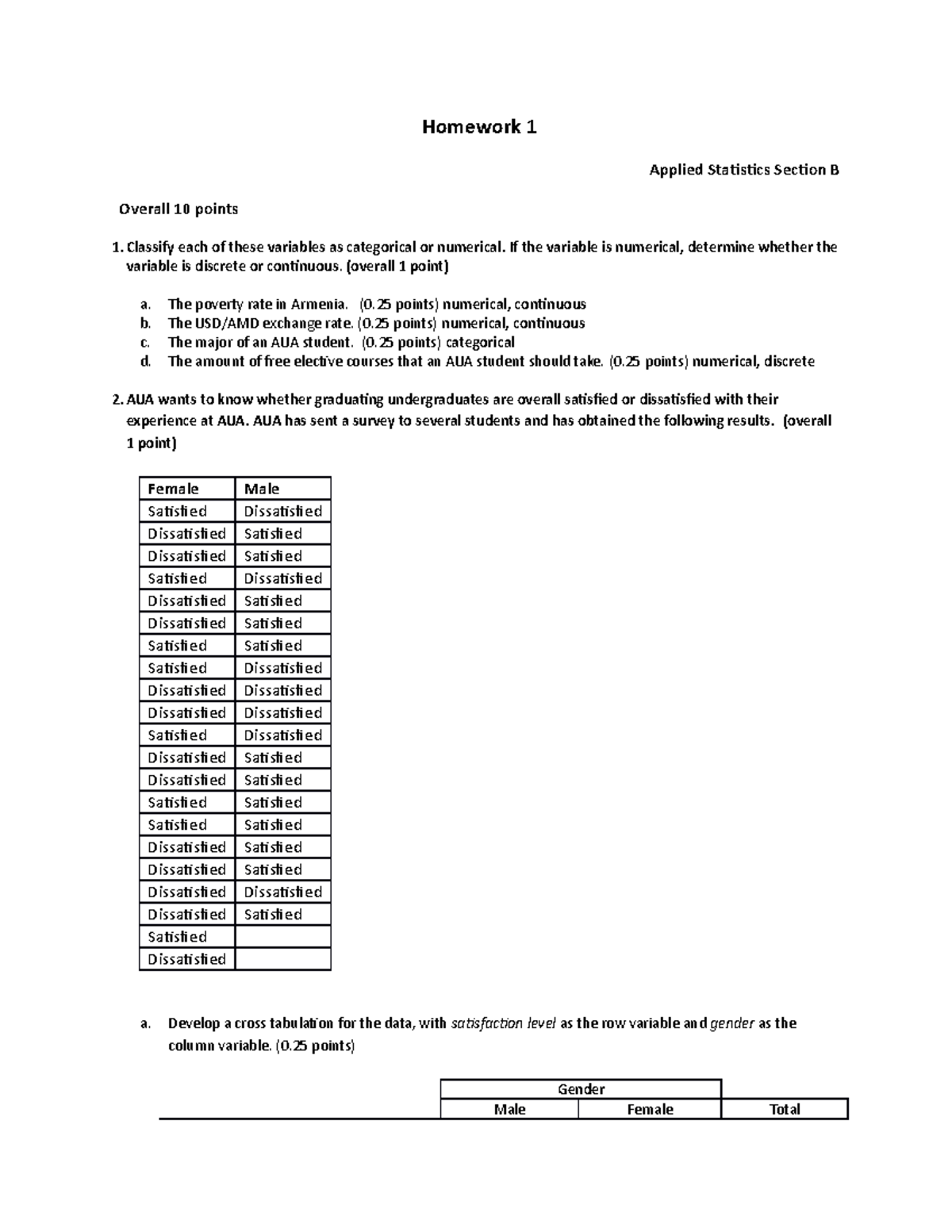 Homework 1 (Final) - Homework 1 Applied Statistics Section B Overall 10 ...