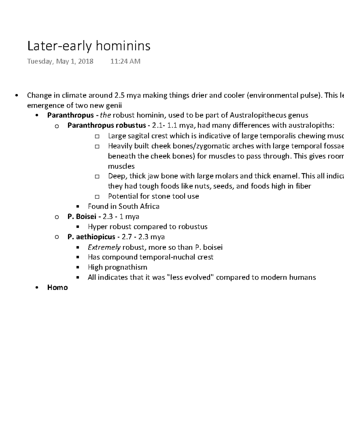 Later-early hominins - class notes - Warning: TT: undefined function ...