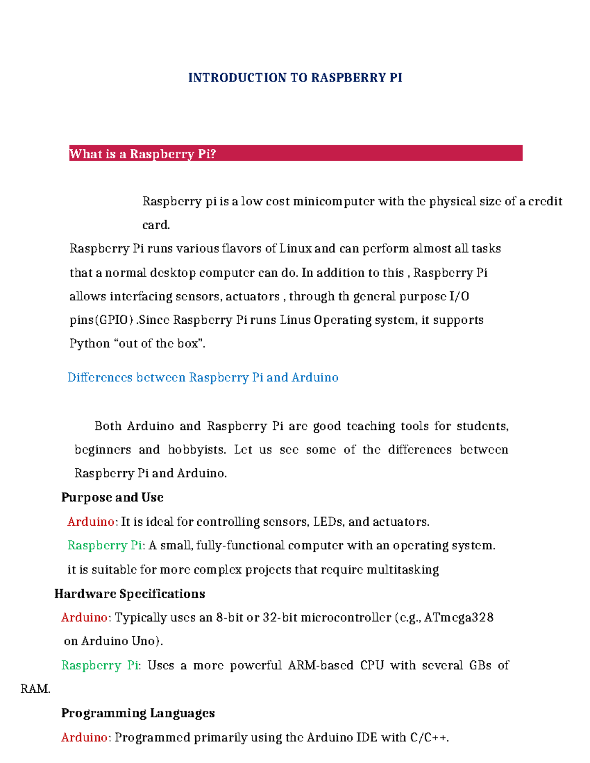 Introduction TO Raspberry PI - INTRODUCTION TO RASPBERRY PI What is a ...