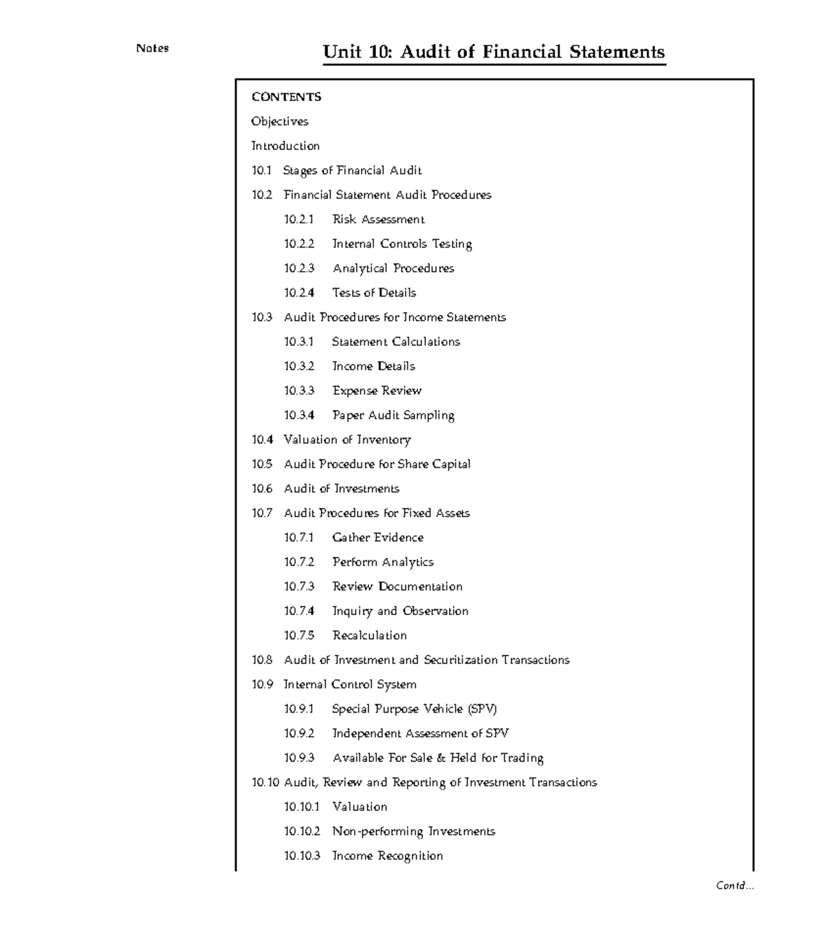 Audit OF FS - Notes Unit 10: Audit of Financial Statements ...
