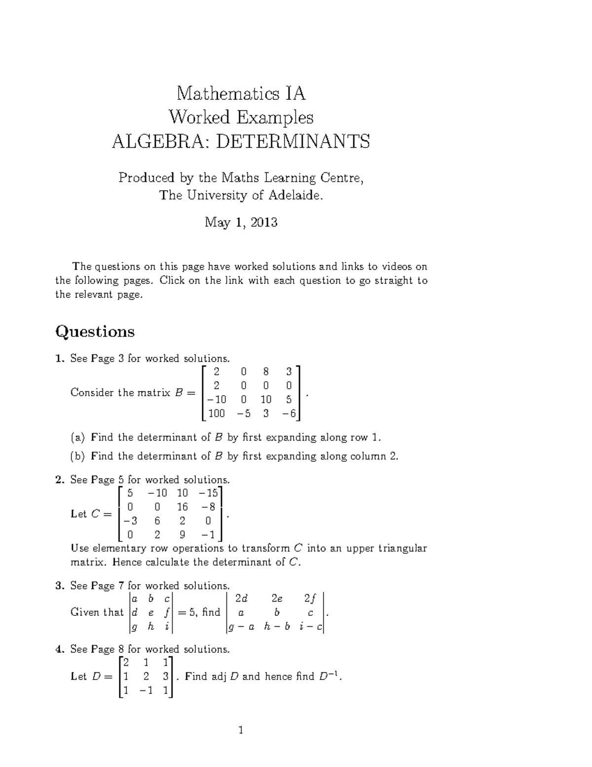 Lecture notes, lecture examples alg dets - Mathematics IA Worked ...