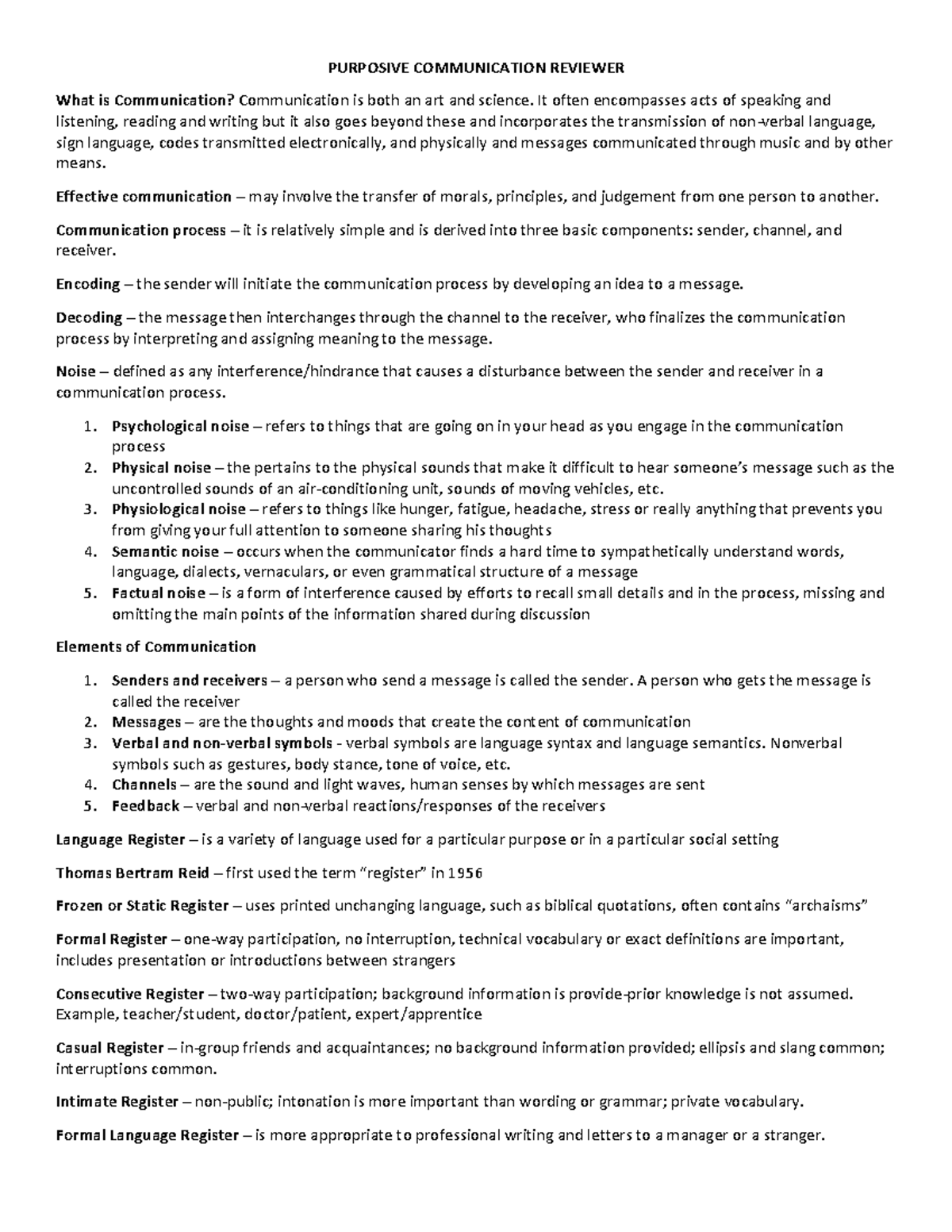 Purcom - PURPOSIVE COMMUNICATION REVIEWER What is Communication? Communication is both an art ...