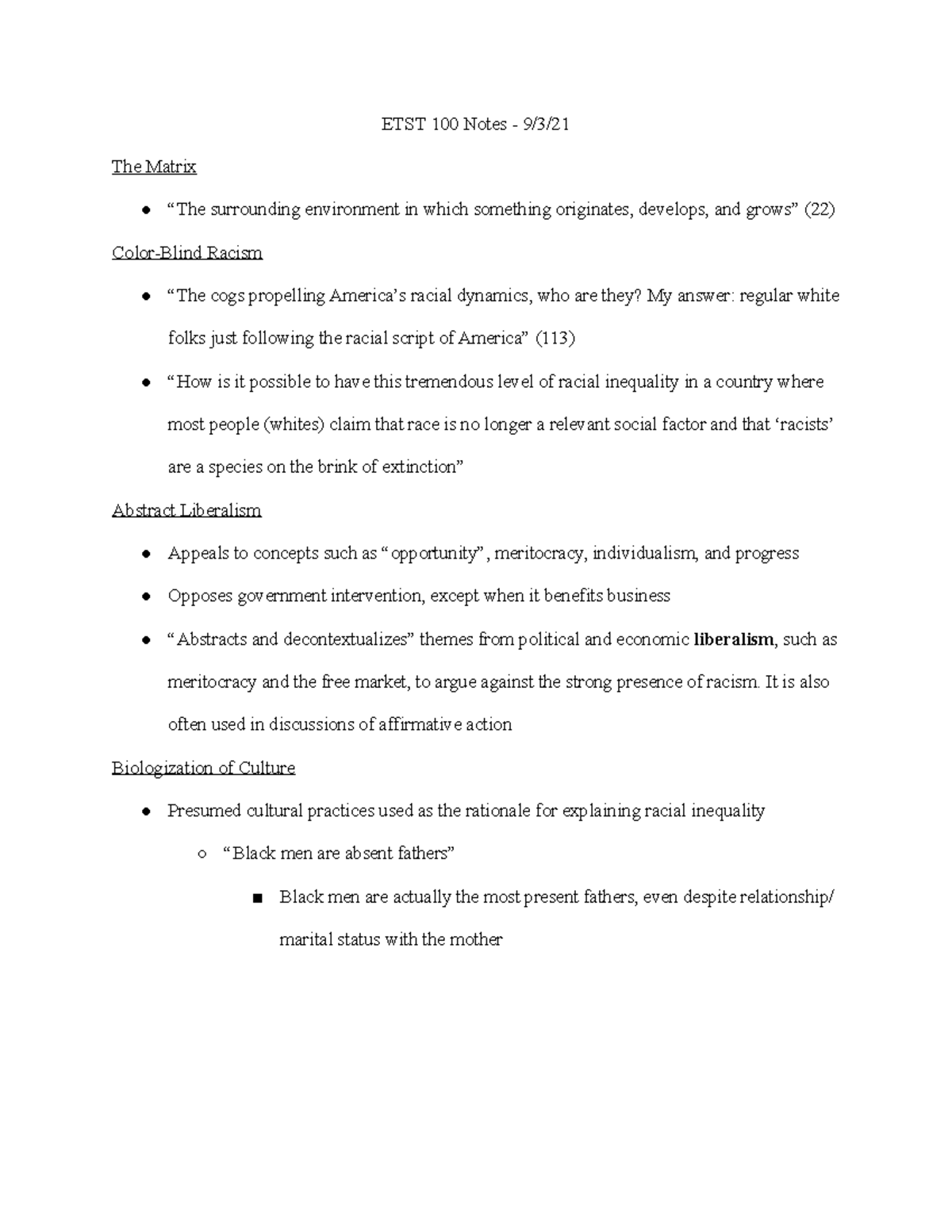 ETST 100 Notes - 9 3 21 - Professor: Allison Goar - ETST 100 Notes - 9 ...