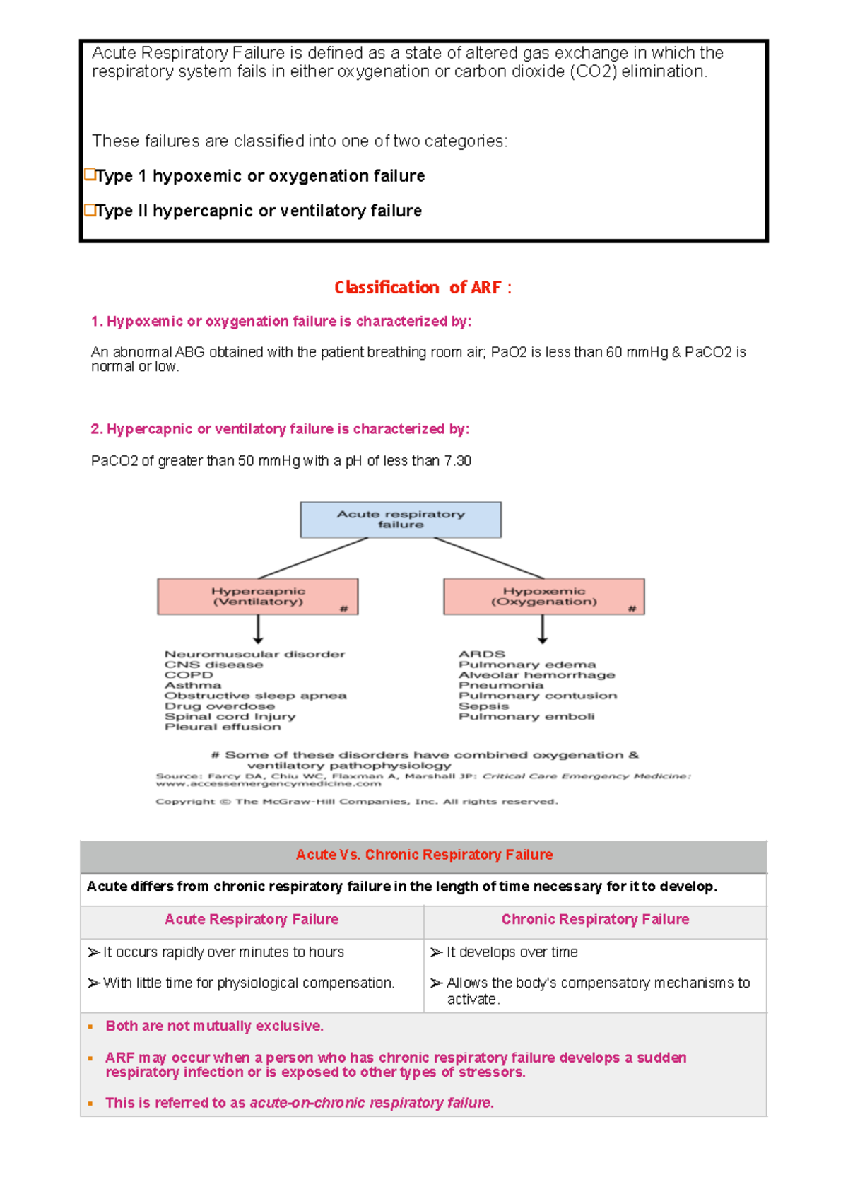 Week 11 Acute Respiratory Failure - Classification of ARF : 1 ...