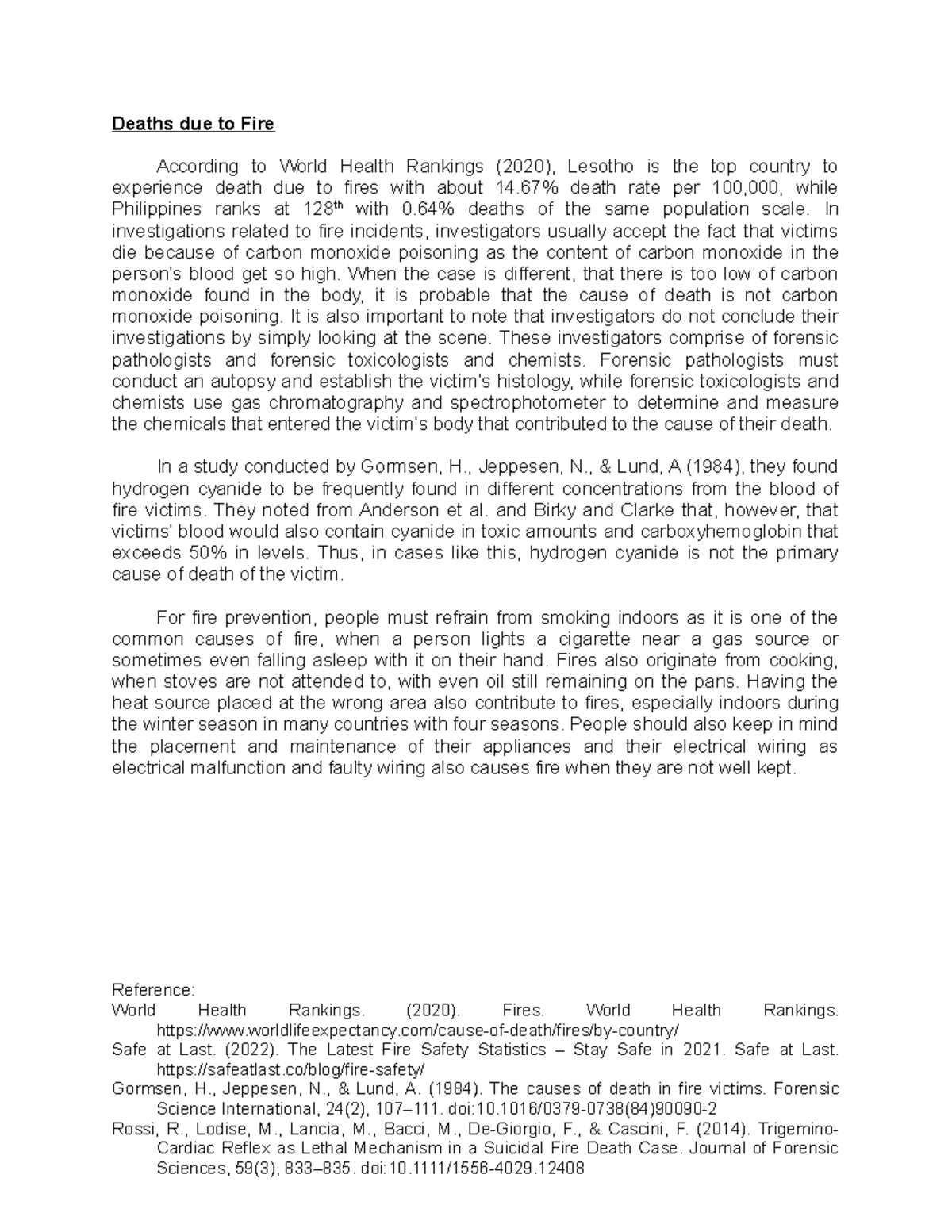 Deaths due to Fire - Deaths due to Fire According to World Health ...