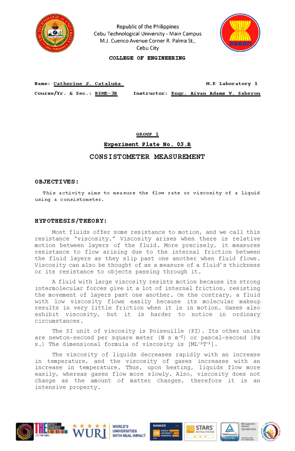 Cataluna ME-LAB-1- Experiment-3 - Name: Catherine J. Cataluña M ...