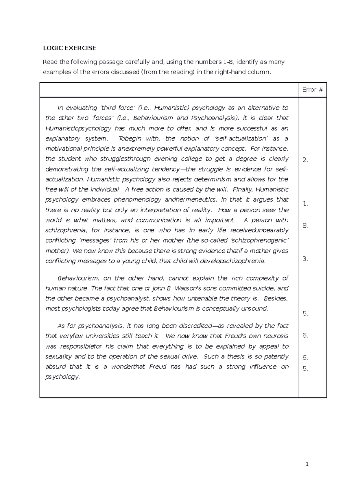 Hpsc3023 Logic Exercise Logic Exercise Read The Following Passage Carefully And Using The