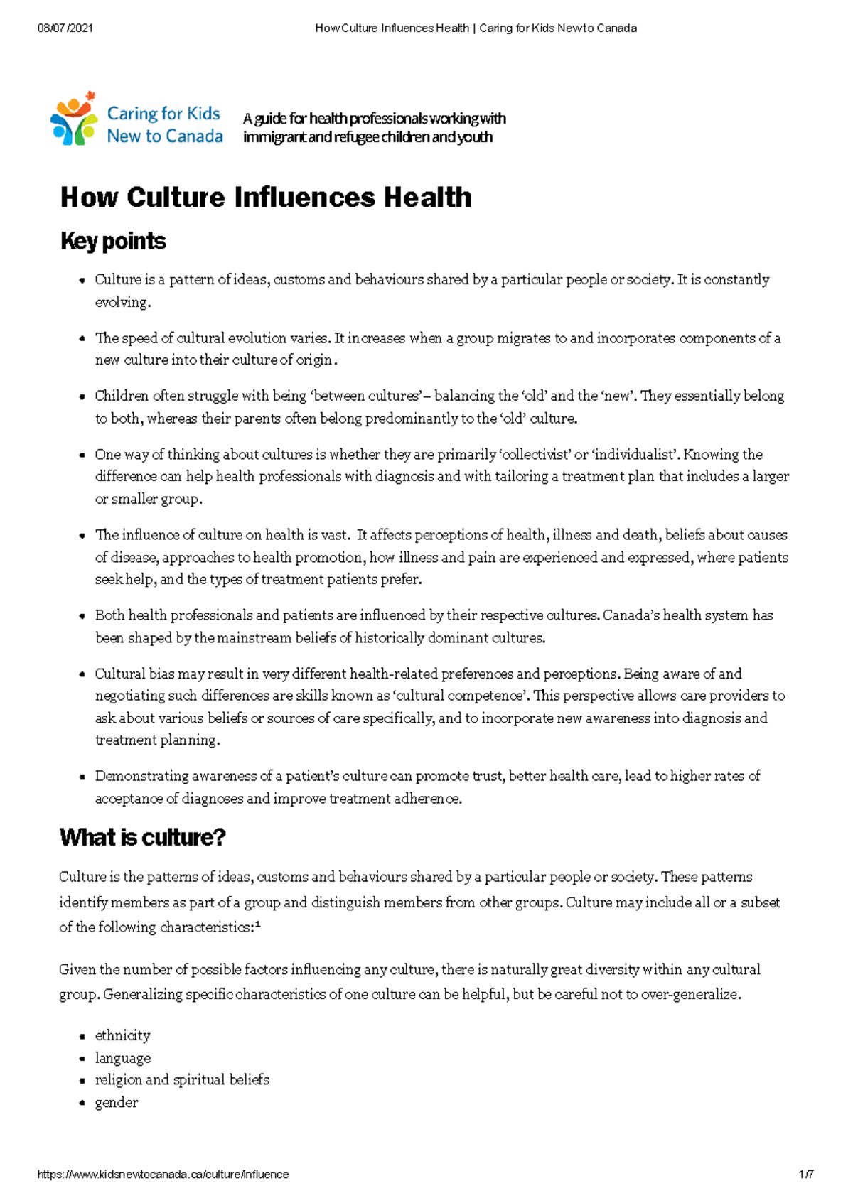 How Culture Influences Health Caring for Kids New to Canada - A guide ...