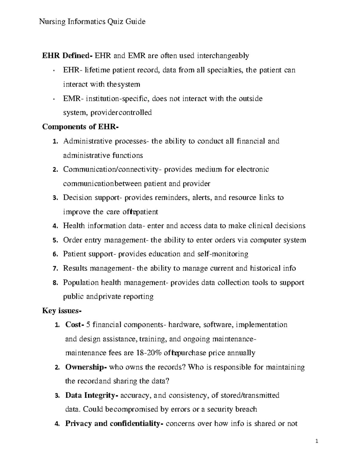 Quiz 2 SG Informatics Guide - Nursing Informatics Quiz Guide EHR ...