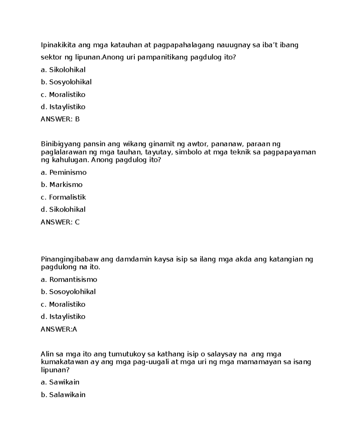 Pagsusulit 2 - QUIZ - Ipinakikita ang mga katauhan at pagpapahalagang ...