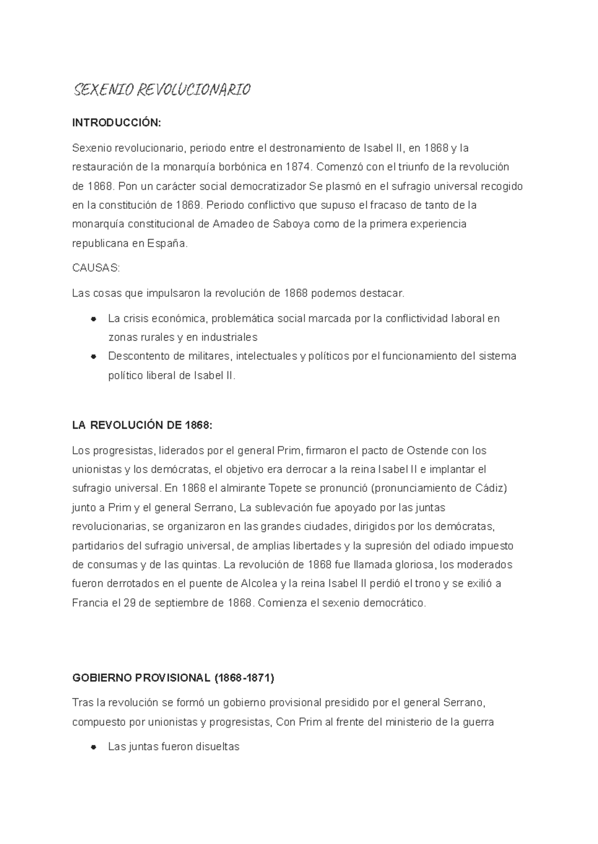 Sexenio Revolucionario - SEO RECII INTRODUCCIÓN: Sexenio revolucionario ...