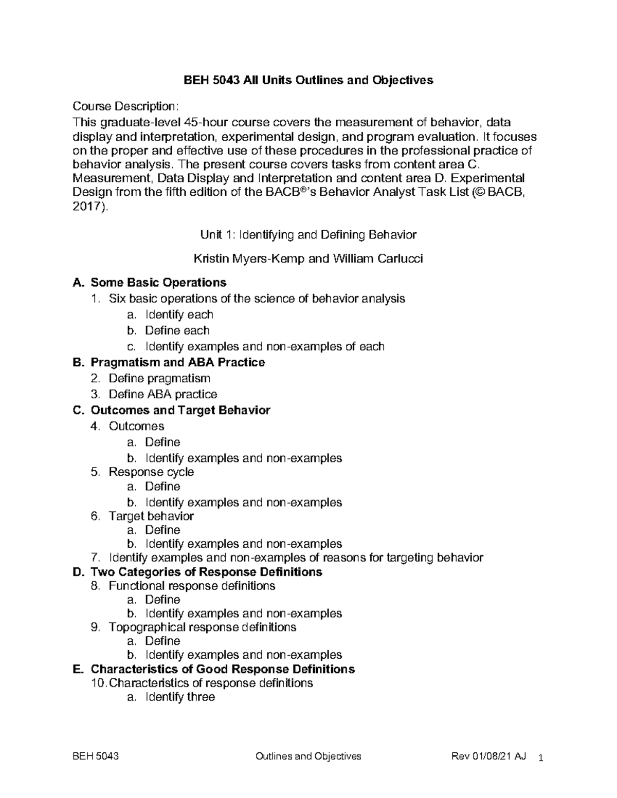 BEH 5043 All Units Outlines and Objectives - BEH 5043 All Units ...