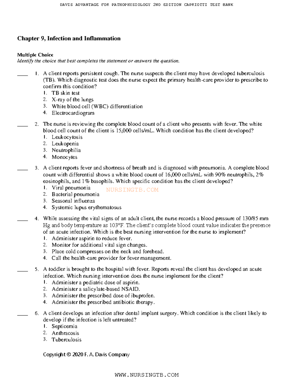 Infection and Inflammation Test Bank - Studocu