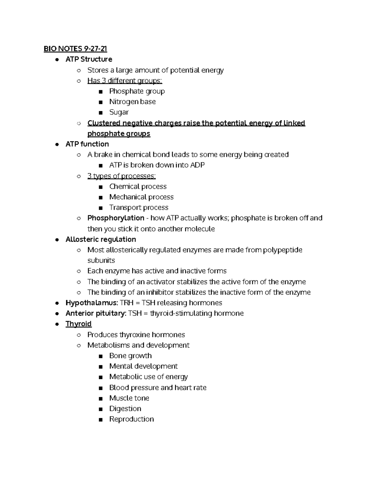 BIO Notes energy - BIO NOTES 9-27- ATP Structure Stores a large amount ...