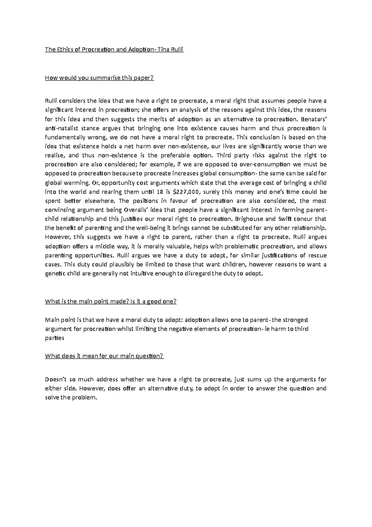 The Ethics of Procreation and Adoption summary - The Ethics of ...