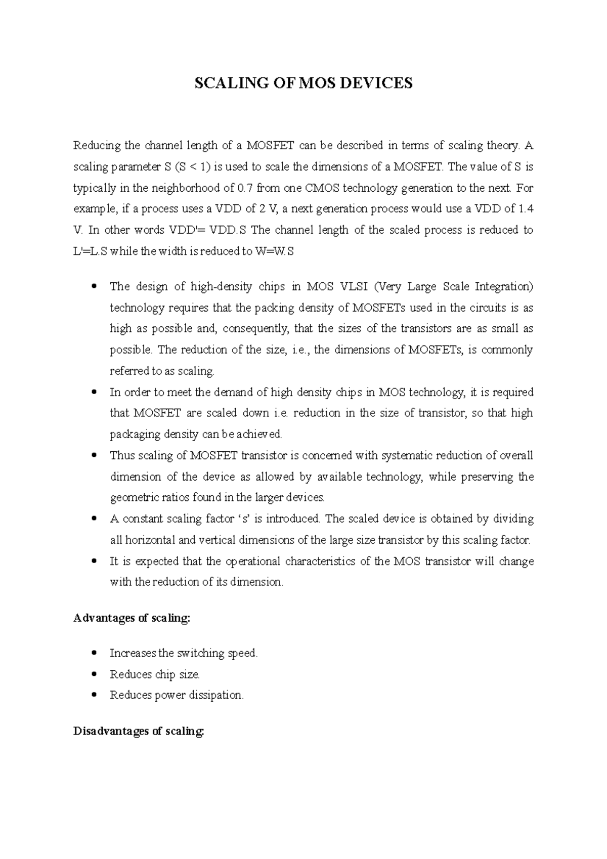 Scaling OF MOS Devices - It's tutorial work - SCALING OF MOS DEVICES ...