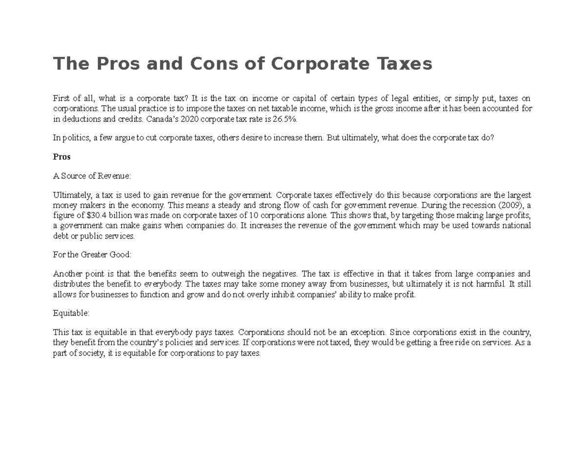 Case Study Corporate Tax Rate Debate - Alessandro Mion - The Pros and ...